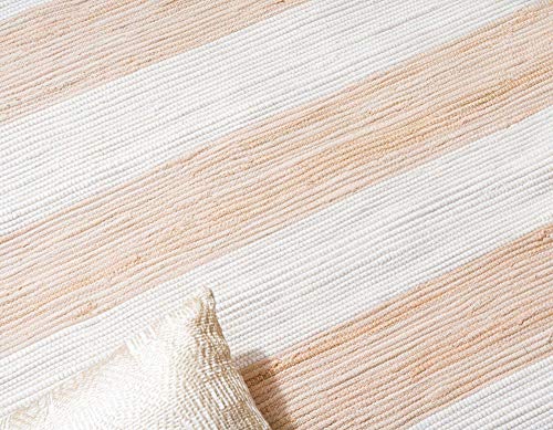 Unique Loom Chindi Rag Collection Hand Woven Striped Natural Fibers Beige Area Rug (8' 0 x 10' 0)