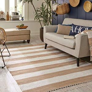 Unique Loom Chindi Rag Collection Hand Woven Striped Natural Fibers Beige Area Rug (8' 0 x 10' 0)