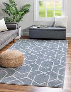 unique loom eco trellis collection area rug – mondo (rectangular 7′ 10″ x 10′ 0″, harbor blue/ ivory)