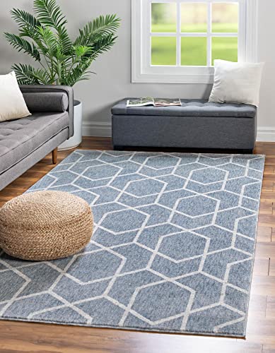 Unique Loom Eco Trellis Collection Area Rug - Mondo (Rectangular 7' 10" x 10' 0", Harbor Blue/ Ivory)