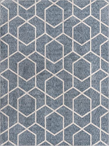 Unique Loom Eco Trellis Collection Area Rug - Mondo (Rectangular 7' 10" x 10' 0", Harbor Blue/ Ivory)