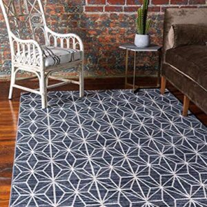 Unique Loom Uptown Collection by Jill Zarin Collection Geometric Modern Navy Blue Area Rug (8' 0 x 10' 0)