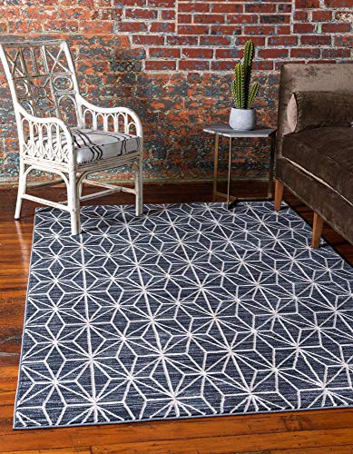 Unique Loom Uptown Collection by Jill Zarin Collection Geometric Modern Navy Blue Area Rug (8' 0 x 10' 0)