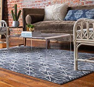 Unique Loom Uptown Collection by Jill Zarin Collection Geometric Modern Navy Blue Area Rug (8' 0 x 10' 0)