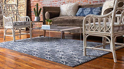 Unique Loom Uptown Collection by Jill Zarin Collection Geometric Modern Navy Blue Area Rug (8' 0 x 10' 0)