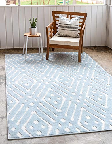 Unique Loom Sabrina Soto Outdoor Collection Geometric, Modern, Vibrant, Trellis Contemporary Area Rug, 9' 0" x 12' 0", Light Blue/Ivory