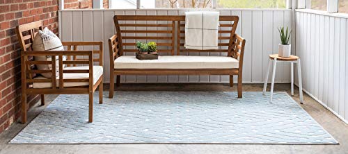 Unique Loom Sabrina Soto Outdoor Collection Geometric, Modern, Vibrant, Trellis Contemporary Area Rug, 9' 0" x 12' 0", Light Blue/Ivory