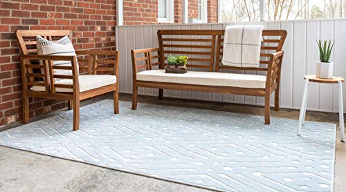 Unique Loom Sabrina Soto Outdoor Collection Geometric, Modern, Vibrant, Trellis Contemporary Area Rug, 9' 0" x 12' 0", Light Blue/Ivory