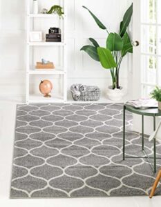 unique loom trellis frieze collection area rug – rounded (8′ x 10′, light gray/ ivory)