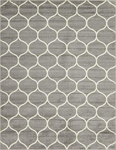 Unique Loom Trellis Frieze Collection Area Rug - Rounded (8' x 10', Light Gray/ Ivory)