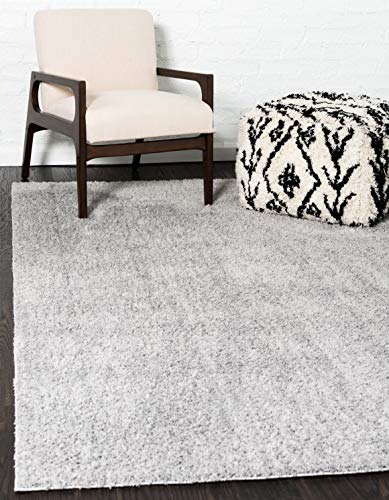 Unique Loom Studio Solid Shag Collection Urban Modern Super Soft & Plush Area Rug, 9 ft x 12 ft, Light Gray