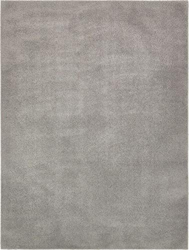 Unique Loom Studio Solid Shag Collection Urban Modern Super Soft & Plush Area Rug, 9 ft x 12 ft, Light Gray