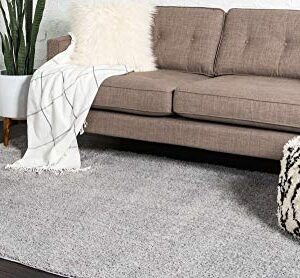 Unique Loom Studio Solid Shag Collection Urban Modern Super Soft & Plush Area Rug, 9 ft x 12 ft, Light Gray