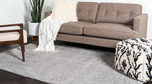 Unique Loom Studio Solid Shag Collection Urban Modern Super Soft & Plush Area Rug, 9 ft x 12 ft, Light Gray