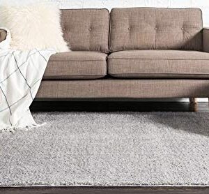 Unique Loom Studio Solid Shag Collection Urban Modern Super Soft & Plush Area Rug, 9 ft x 12 ft, Light Gray