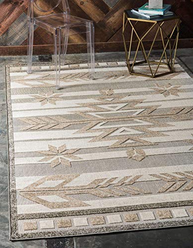 Unique Loom Modern Collection Geometric, High-Low Pile, Vintage, Arrows, Indoor and Outdoor Area Rug, 9 ft x 12 ft, Light Brown/Beige