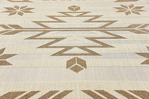 Unique Loom Modern Collection Geometric, High-Low Pile, Vintage, Arrows, Indoor and Outdoor Area Rug, 9 ft x 12 ft, Light Brown/Beige