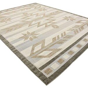 Unique Loom Modern Collection Geometric, High-Low Pile, Vintage, Arrows, Indoor and Outdoor Area Rug, 9 ft x 12 ft, Light Brown/Beige