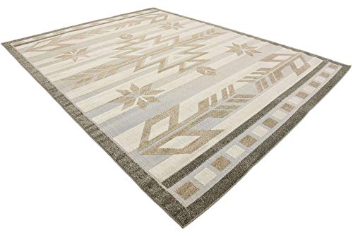 Unique Loom Modern Collection Geometric, High-Low Pile, Vintage, Arrows, Indoor and Outdoor Area Rug, 9 ft x 12 ft, Light Brown/Beige