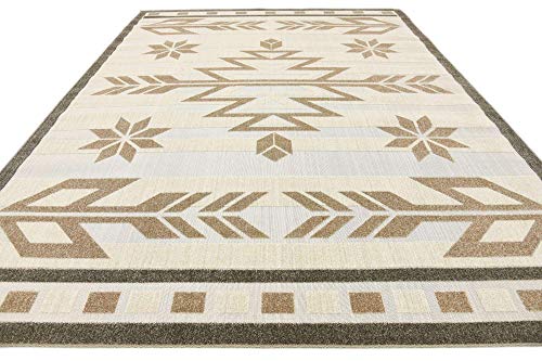 Unique Loom Modern Collection Geometric, High-Low Pile, Vintage, Arrows, Indoor and Outdoor Area Rug, 9 ft x 12 ft, Light Brown/Beige