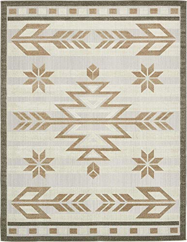 Unique Loom Modern Collection Geometric, High-Low Pile, Vintage, Arrows, Indoor and Outdoor Area Rug, 9 ft x 12 ft, Light Brown/Beige