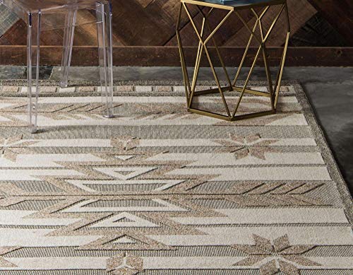 Unique Loom Modern Collection Geometric, High-Low Pile, Vintage, Arrows, Indoor and Outdoor Area Rug, 9 ft x 12 ft, Light Brown/Beige