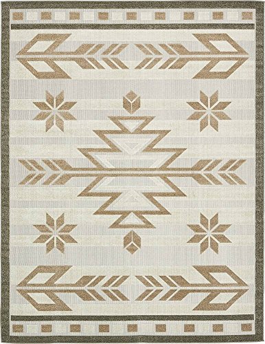 Unique Loom Modern Collection Geometric, High-Low Pile, Vintage, Arrows, Indoor and Outdoor Area Rug, 9 ft x 12 ft, Light Brown/Beige