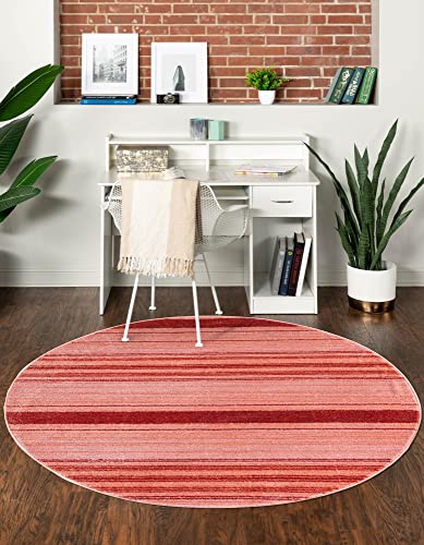 Unique Loom Gemstone Collection Area Rug - Topaz (Round 9' 8" x 9' 8", Rusty Pink Rose/Red)