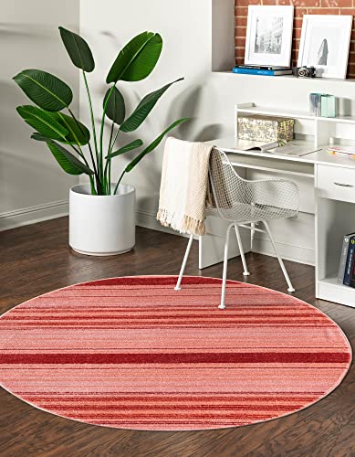 Unique Loom Gemstone Collection Area Rug - Topaz (Round 9' 8" x 9' 8", Rusty Pink Rose/Red)