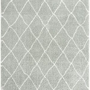 Unique Loom Rabat Shag Collection Area Rug - Trellis (7' 10" x 10' Rectangle, White Cyan/Ivory)