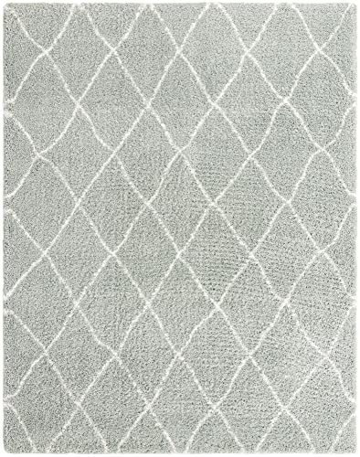 Unique Loom Rabat Shag Collection Area Rug - Trellis (7' 10" x 10' Rectangle, White Cyan/Ivory)