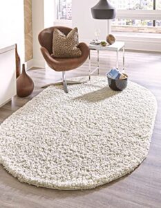 unique loom solid shag collection area rug (8′ x 10′ oval, pure ivory)