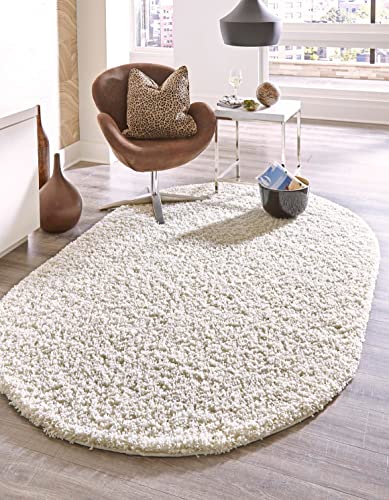 Unique Loom Solid Shag Collection Area Rug (8' x 10' Oval, Pure Ivory)