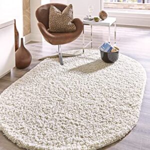 Unique Loom Solid Shag Collection Area Rug (8' x 10' Oval, Pure Ivory)