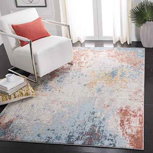 SAFAVIEH Tulum Collection 5'3" x 7'6" Ivory / Pink TUL207A Modern Abstract Non-Shedding Living Room Bedroom Dining Home Office Area Rug