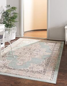 unique loom parker collection area rug – merakli (9′ x 12′ rectangle, aqua/beige)