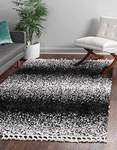 Unique Loom Hygge Shag Collection Area Rug - Gradient (9' x 12' Rectangle, Black and White)