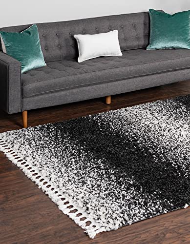 Unique Loom Hygge Shag Collection Area Rug - Gradient (9' x 12' Rectangle, Black and White)