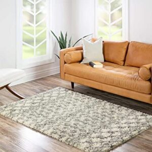 Unique Loom Moroccan Trellis Shag Collection Area Rug - Meknes (6' x 9' Rectangle, Ivory/Gray)