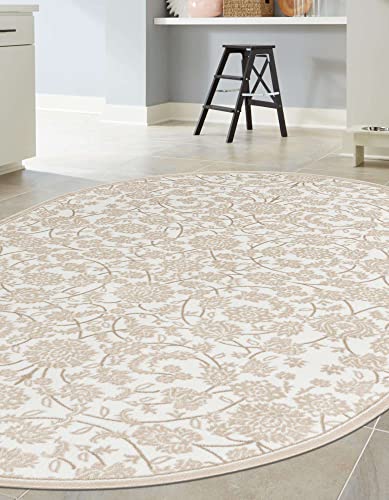 Unique Loom Rushmore Collection Area Rug - TAFT (6' x 9' Oval, Snow White/Beige)