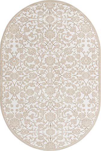 Unique Loom Rushmore Collection Area Rug - TAFT (6' x 9' Oval, Snow White/Beige)