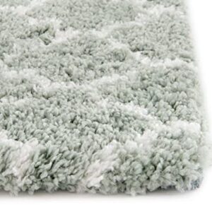 Unique Loom Rabat Shag Collection Area Rug - Marble (9' x 12' Rectangle, White Cyan/Ivory)