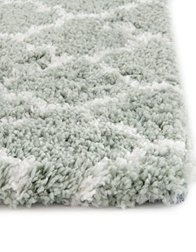 Unique Loom Rabat Shag Collection Area Rug - Marble (9' x 12' Rectangle, White Cyan/Ivory)