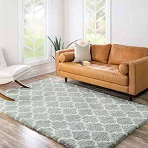 Unique Loom Rabat Shag Collection Area Rug - Marble (9' x 12' Rectangle, White Cyan/Ivory)