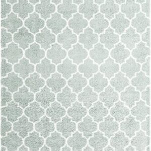 Unique Loom Rabat Shag Collection Area Rug - Marble (9' x 12' Rectangle, White Cyan/Ivory)