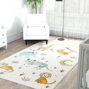 Unique Loom Whimsy Kids Collection Area Rug - Animals (Rectangular 5' 3" x 8' 0", Ivory/ Black)