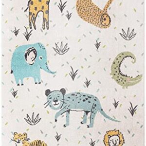 Unique Loom Whimsy Kids Collection Area Rug - Animals (Rectangular 5' 3" x 8' 0", Ivory/ Black)