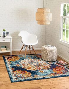 unique loom parker collection area rug – kokulu (7′ 10″ square, multi/blue)