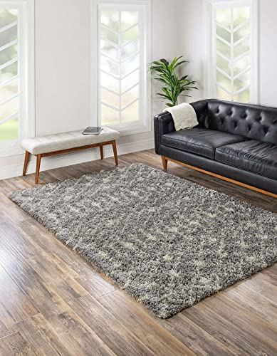 Unique Loom Moroccan Trellis Shag Collection Area Rug - Meknes (10' x 13' Rectangle, Gray/Ivory)