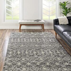 Unique Loom Moroccan Trellis Shag Collection Area Rug - Meknes (10' x 13' Rectangle, Gray/Ivory)